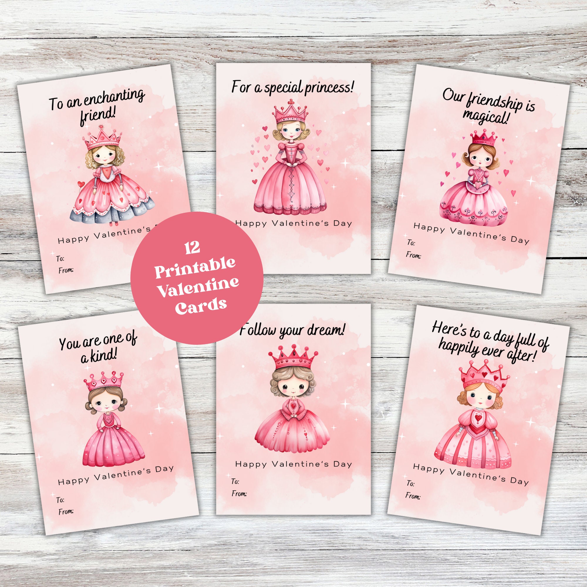Printable Princess Valentine's Day Cards Class, School Valentine Gift ...