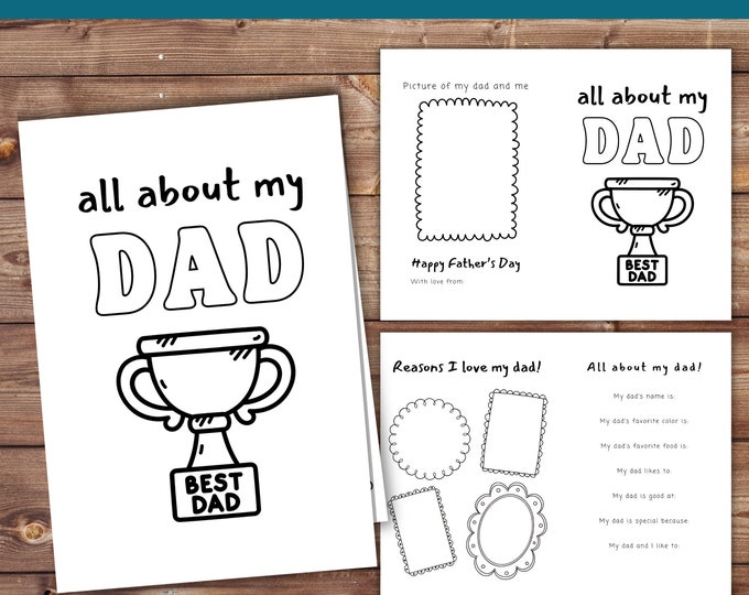 All About My Dad Printable, Fathers Day Coloring Card Printable, DIY ...