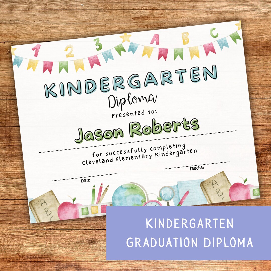 Editable Kindergarten Graduation Diploma Canva, Printable Graduation ...