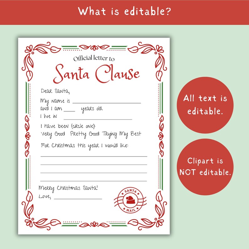 Editable Letter to Santa Printable for Kids, Christmas Wish List ...