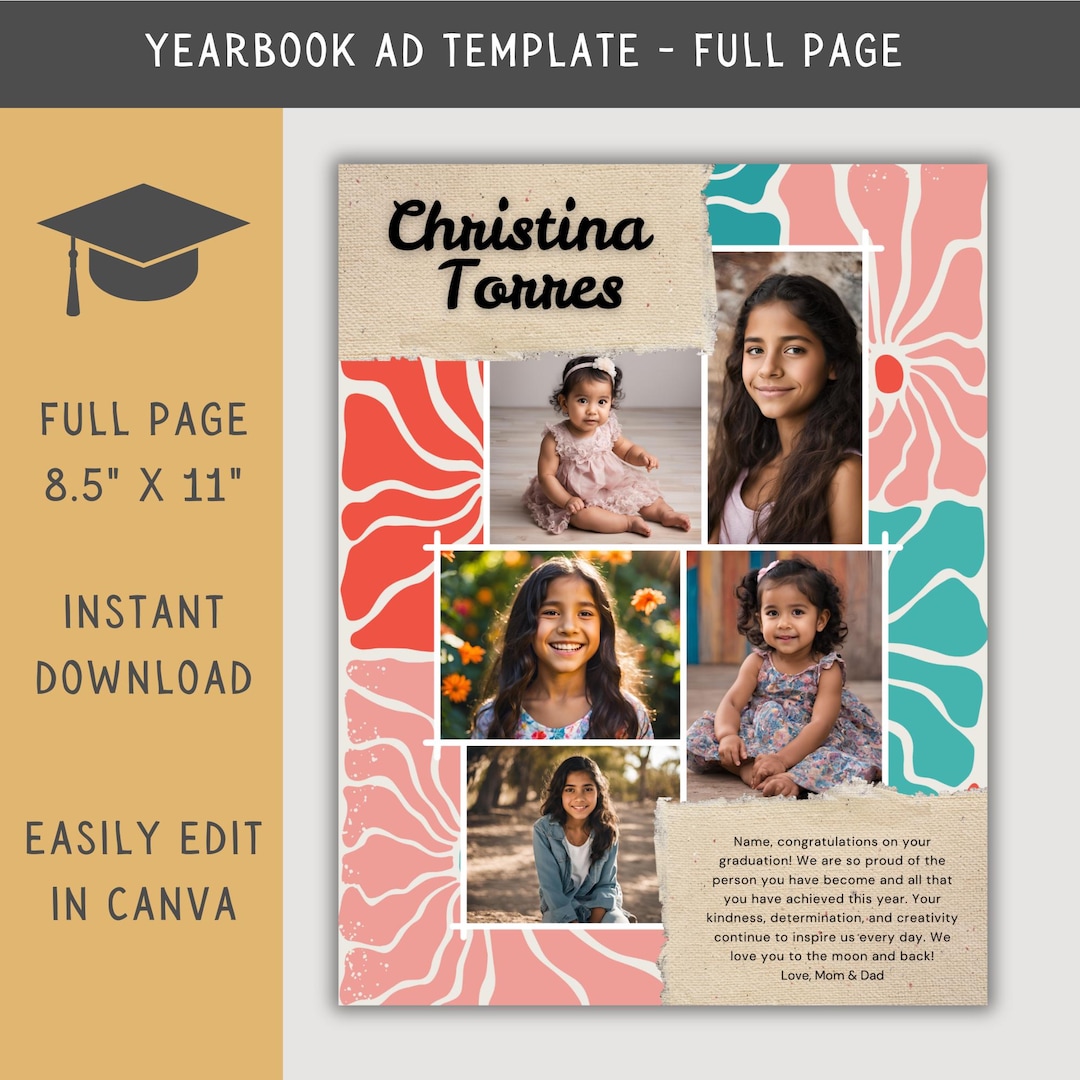 Elementary School Yearbook Ad Template, Editable Full Page Yearbook Ad ...