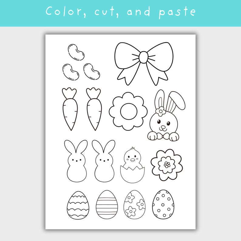 Easter Basket Coloring Craft for Kids, Cut and Paste Activity ...