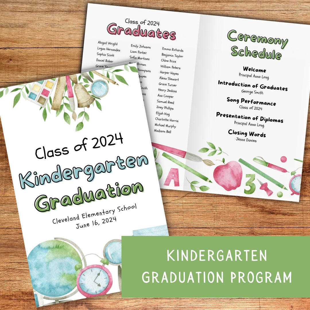 Kindergarten Graduation Program Template, Printable Graduation Program ...