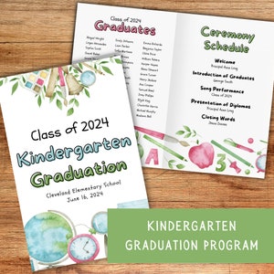 Kindergarten Graduation Program Template, Printable Graduation Program ...