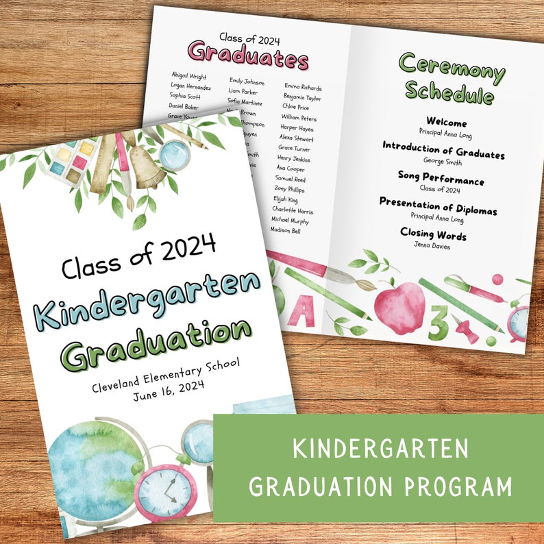 Kindergarten Graduation Program Template, Printable Graduation Program ...