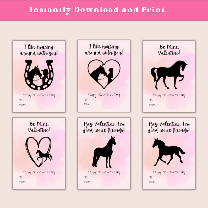 Printable Horse Valentines Day Cards for Kids, Horse Themed School ...