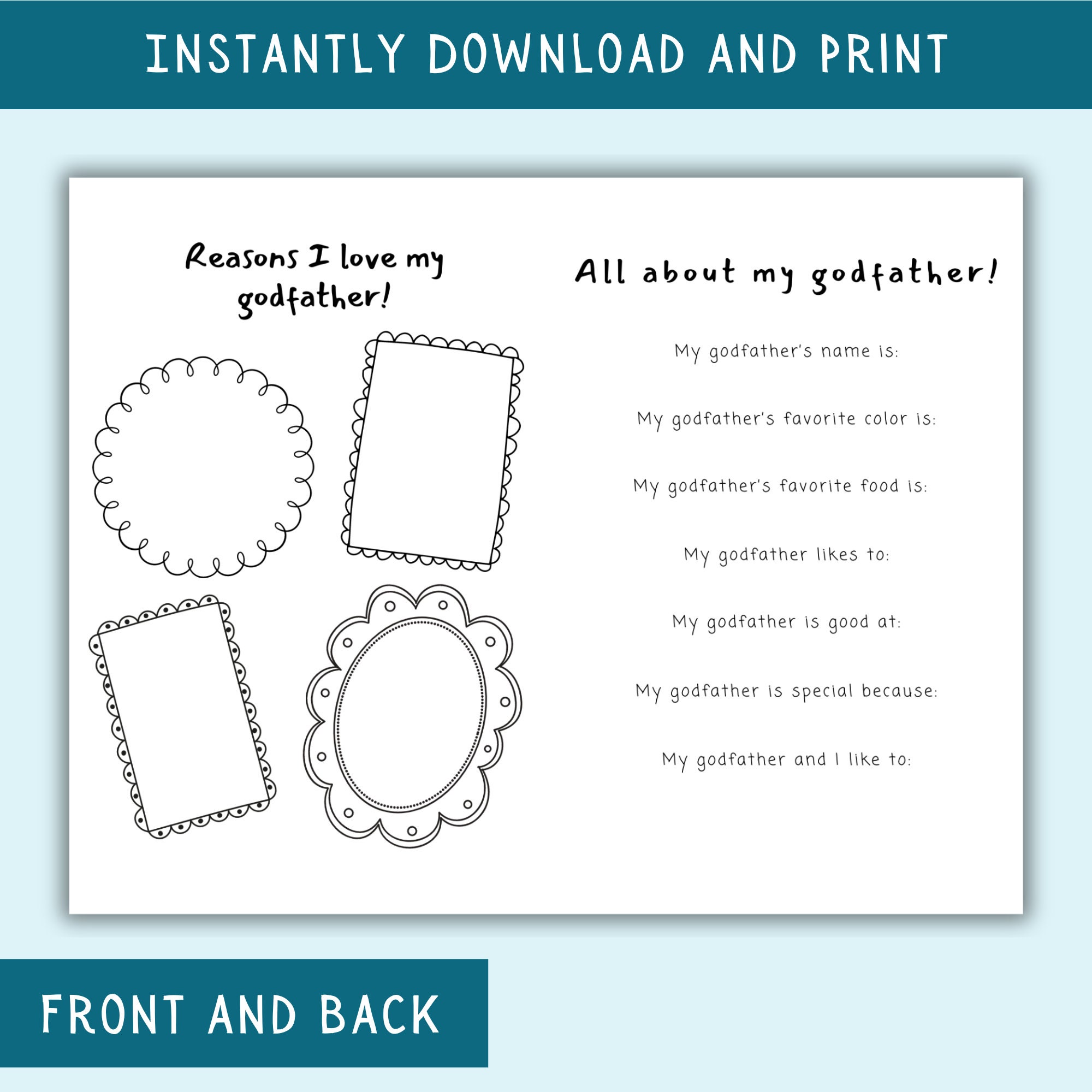 All About My Godfather Printable Book for Fathers Day Gift Idea ...