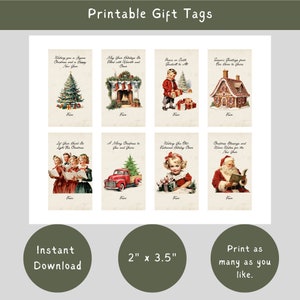 Vintage Printable Christmas Gift Tags Set of 8, Retro Grandmillenial ...