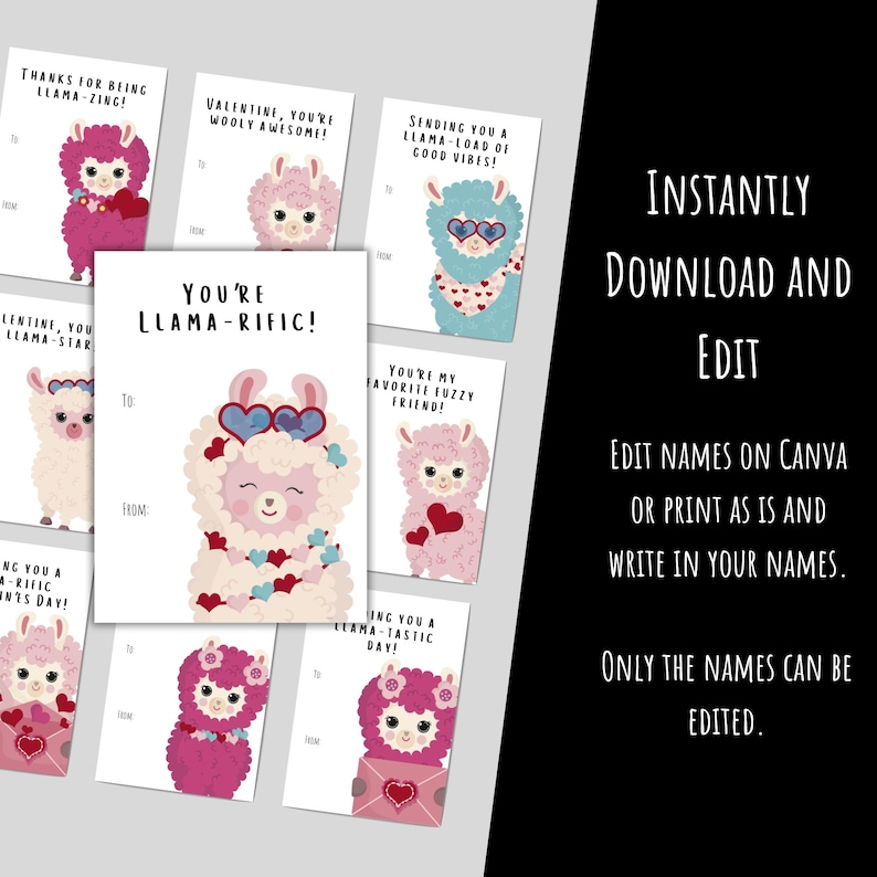 Printable Llama Valentine Cards: Funny Animal Pun Cards for Kids (PDF ...