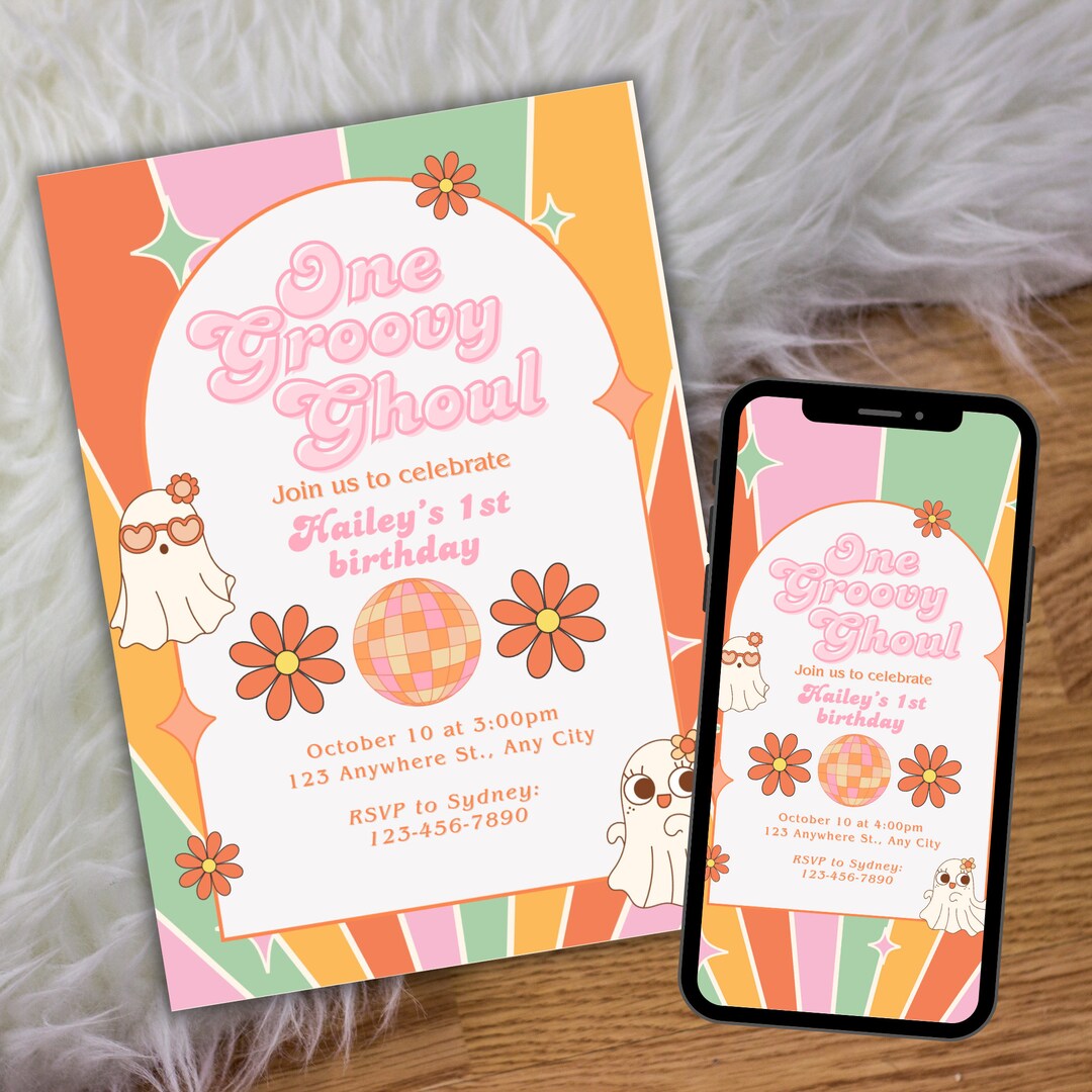 One Groovy Ghoul Birthday Invitation Editable, Halloween First Birthday ...