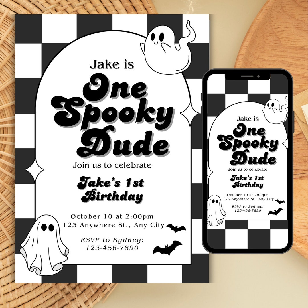 One Spooky Dude Birthday Invitation: Retro Halloween 1st Birthday ...
