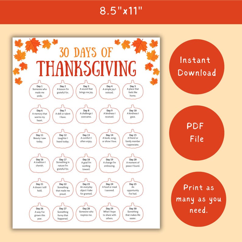 30 Days of Gratitude Challenge, Printable Conversation Starter Cards ...