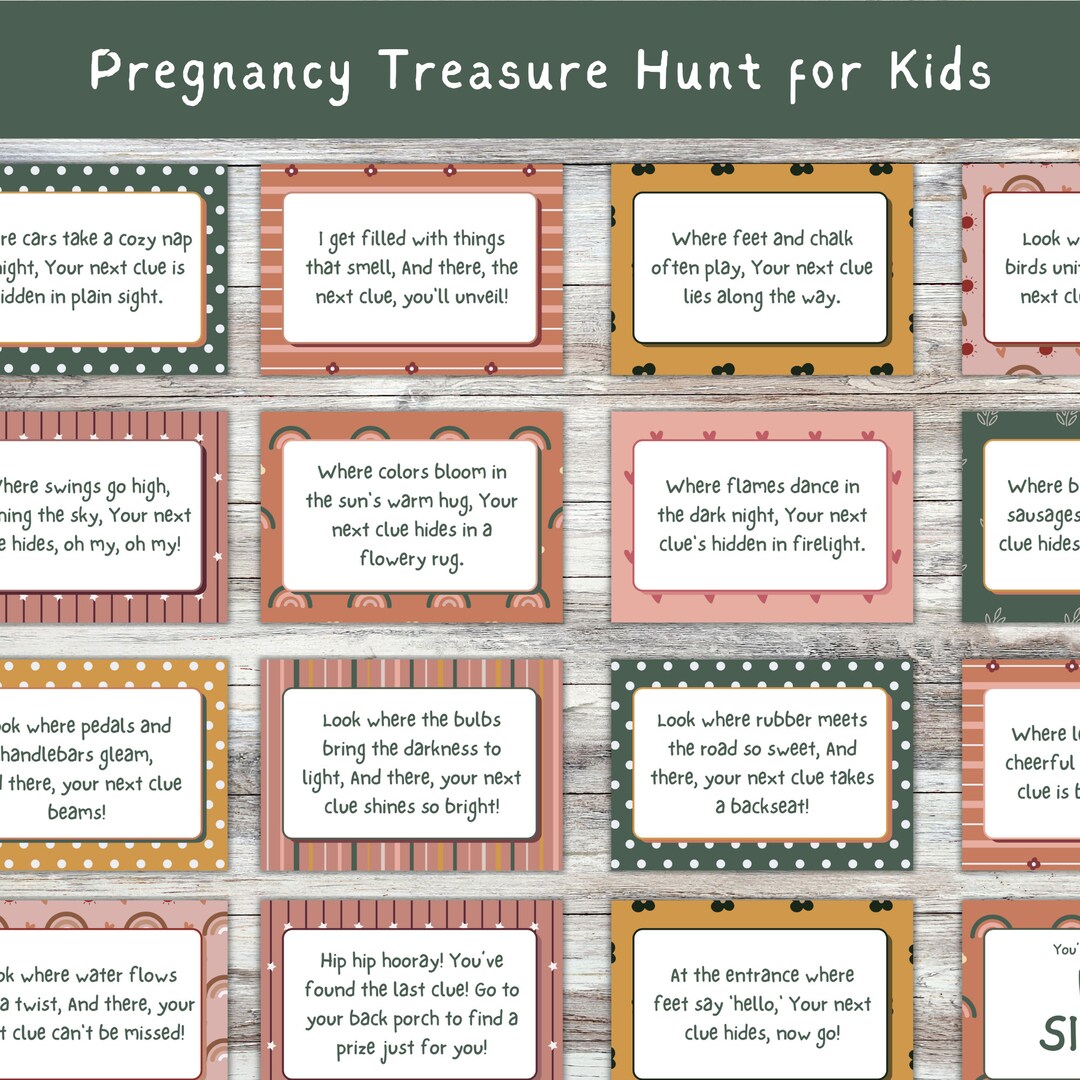 Pregnancy Reveal Scavenger Hunt for Siblings: Printable Clue Cards (PDF ...