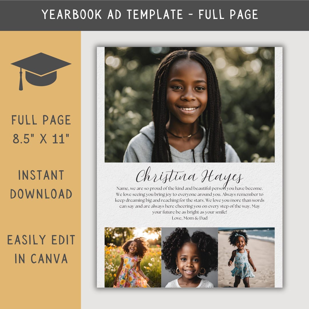 Elementary School Yearbook Ad Template, Editable Full Page Yearbook Ad ...