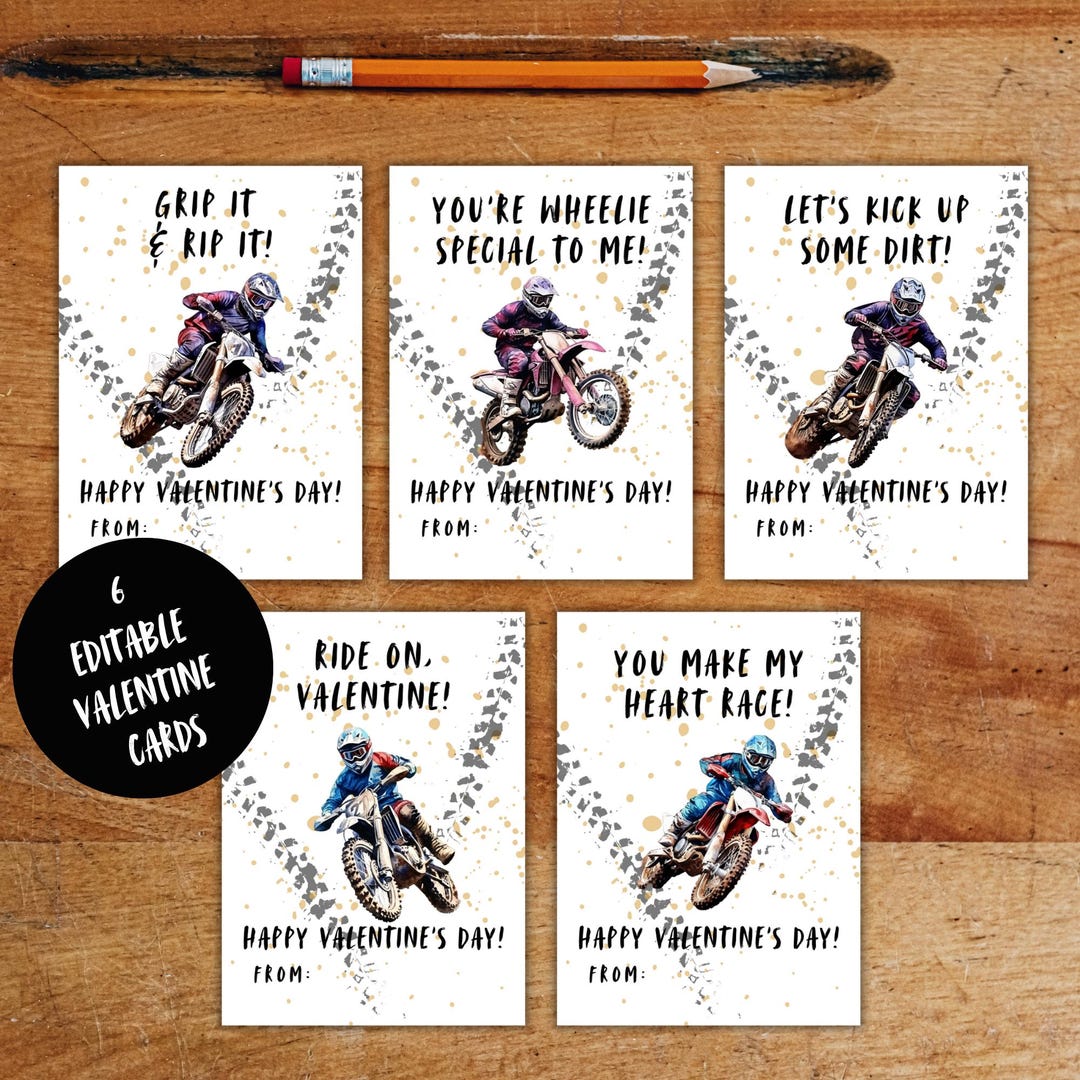 Dirt Bike Valentines Day Cards, Printable Motocross Valentine Cards ...