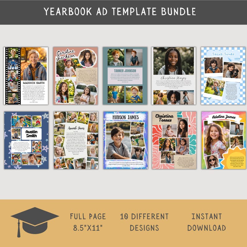 Yearbook Ad Template Bundle: Full Page Graduation Tribute Layouts ...