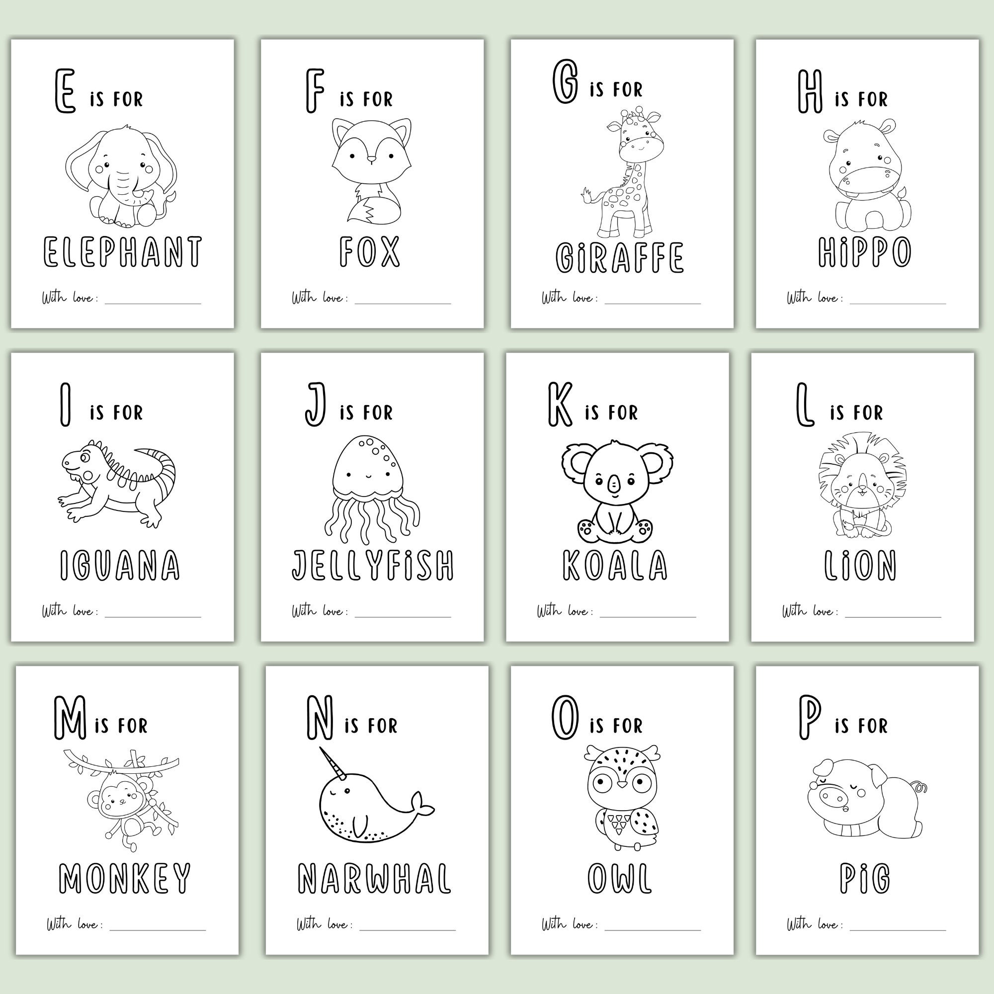 ABC 123 Coloring Book Baby Shower Game, Alphabet Coloring Pages for ...