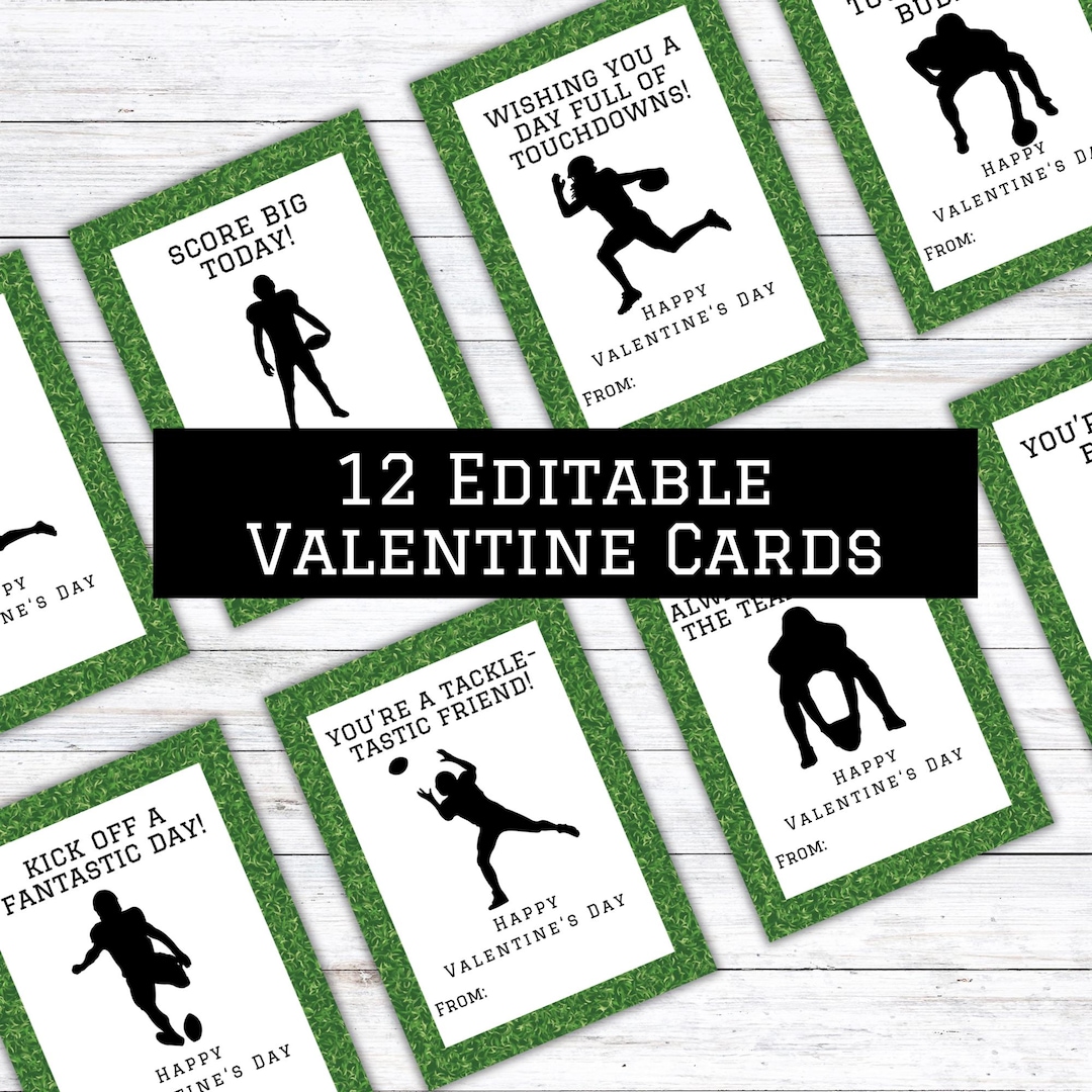 Custom Football Kids Valentine Printable Cards, Football Pun Valentine ...