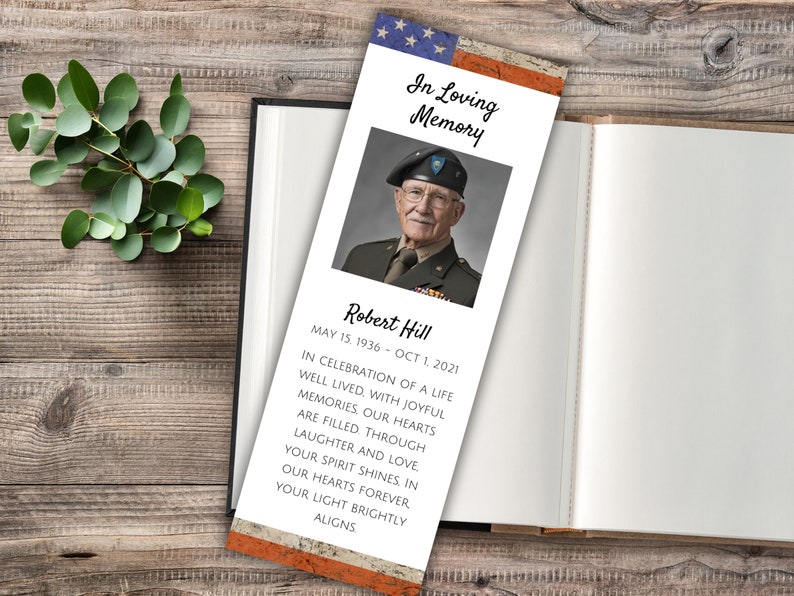 Veteran Funeral Memorial Bookmark Custom Template, Editable American ...