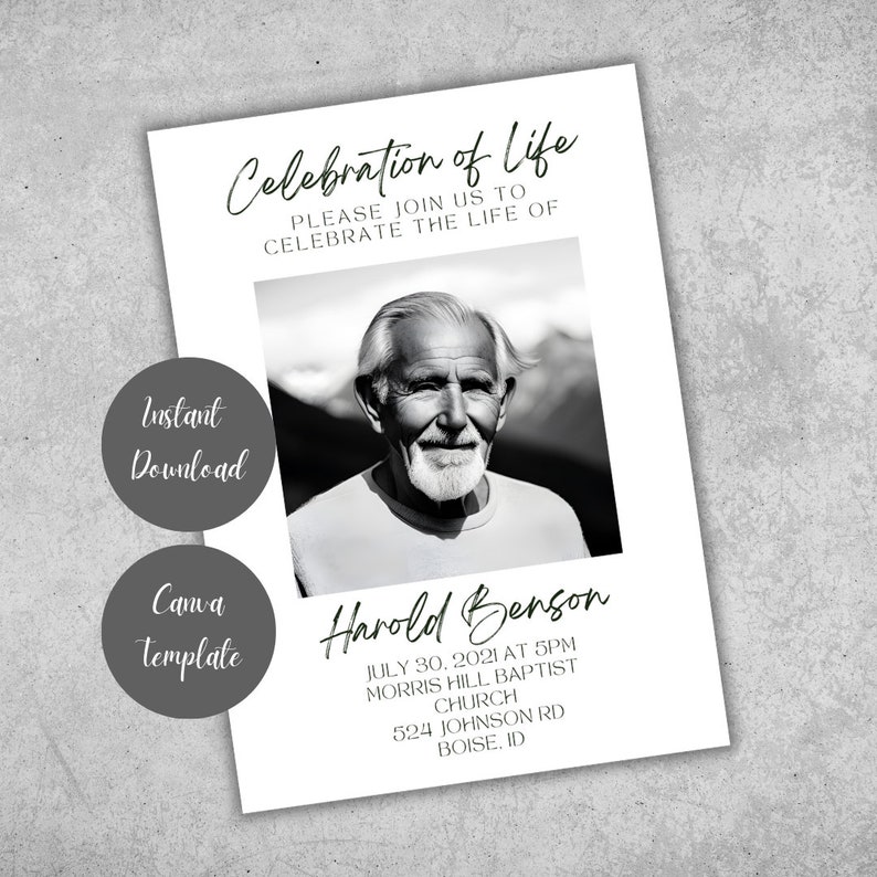 Minimalist Funeral Invitation Template, Photo Funeral Announcement ...