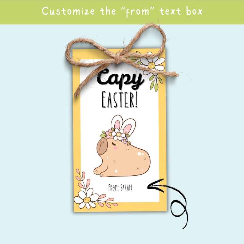 Editable Capybara Easter Gift Tag for Friend, Printable Tags for ...