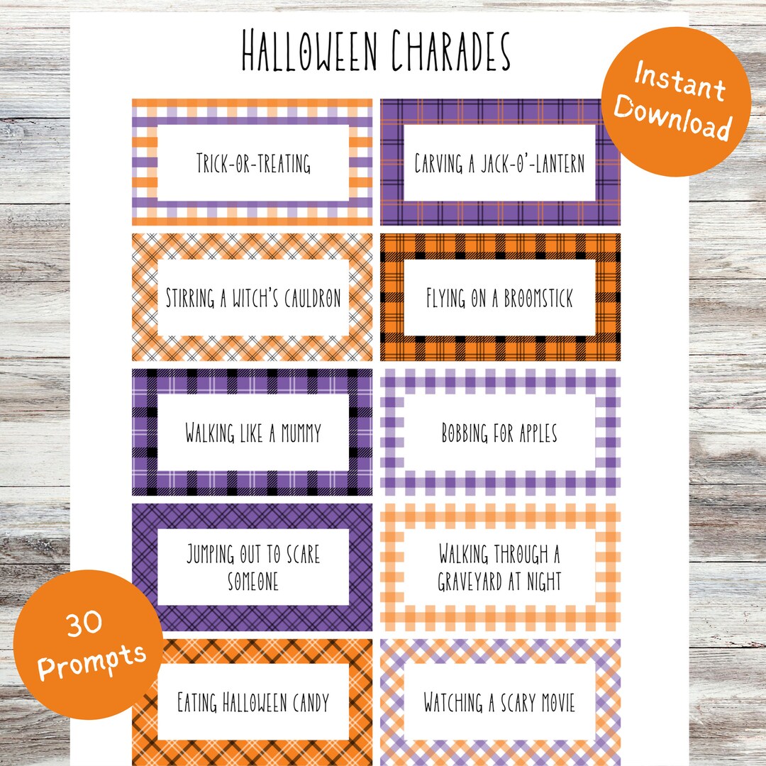 Printable Halloween Charades for Kids, Halloween Activity for Kids and ...