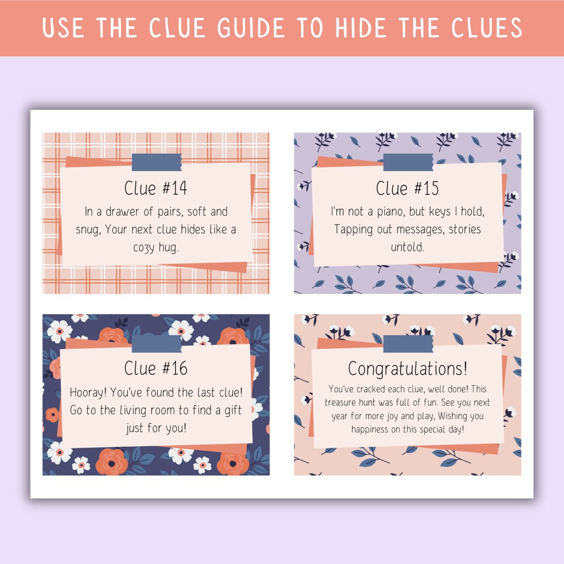Mother's Day Treasure Hunt Clue Cards, Mother's Day Scavenger Hunt ...