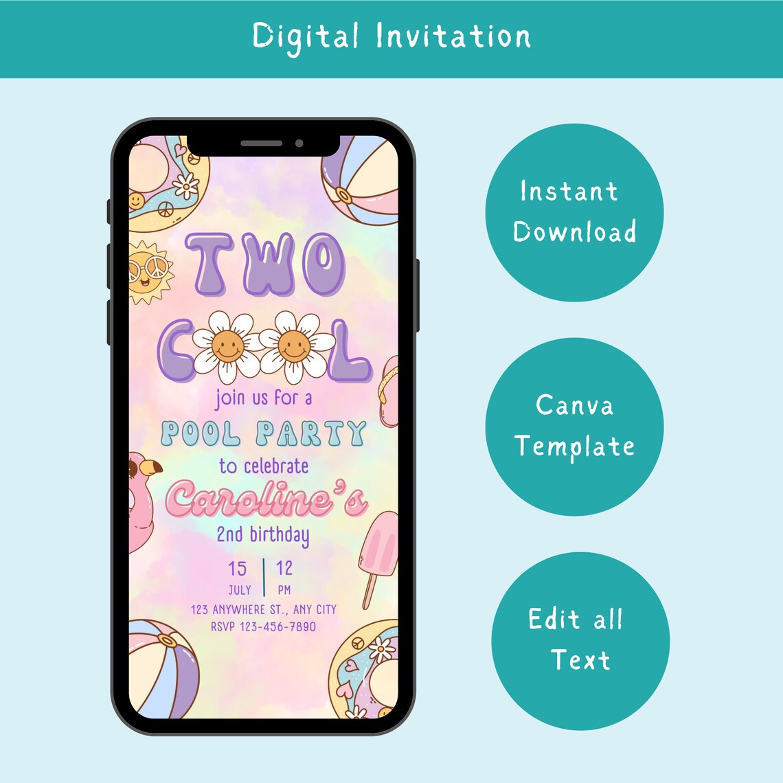 Two Cool Pool Party Birthday Invitation, Pool Party for 2nd Birthday ...