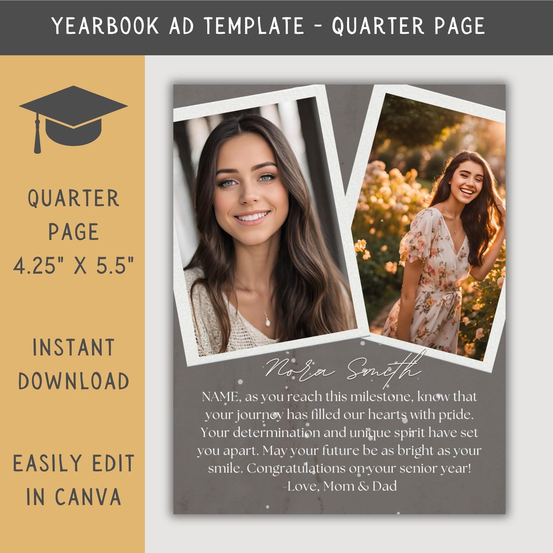 Editable Quarter Page Yearbook Ad Layout, Senior Yearbook Ad Template ...