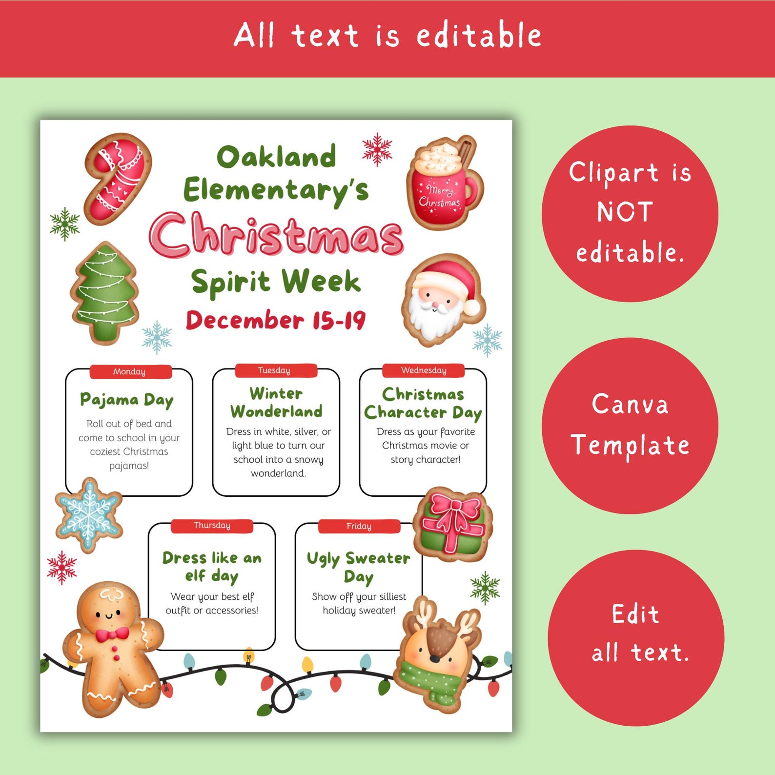 Christmas Spirit Week Flyer, Editable School Event Itinerary ...