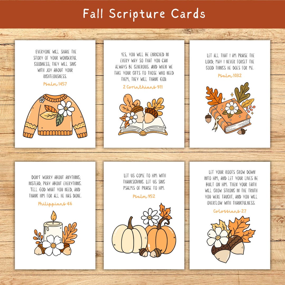 Thanksgiving Printable Scripture Cards, Fall Bible Verse Cards, Daily ...