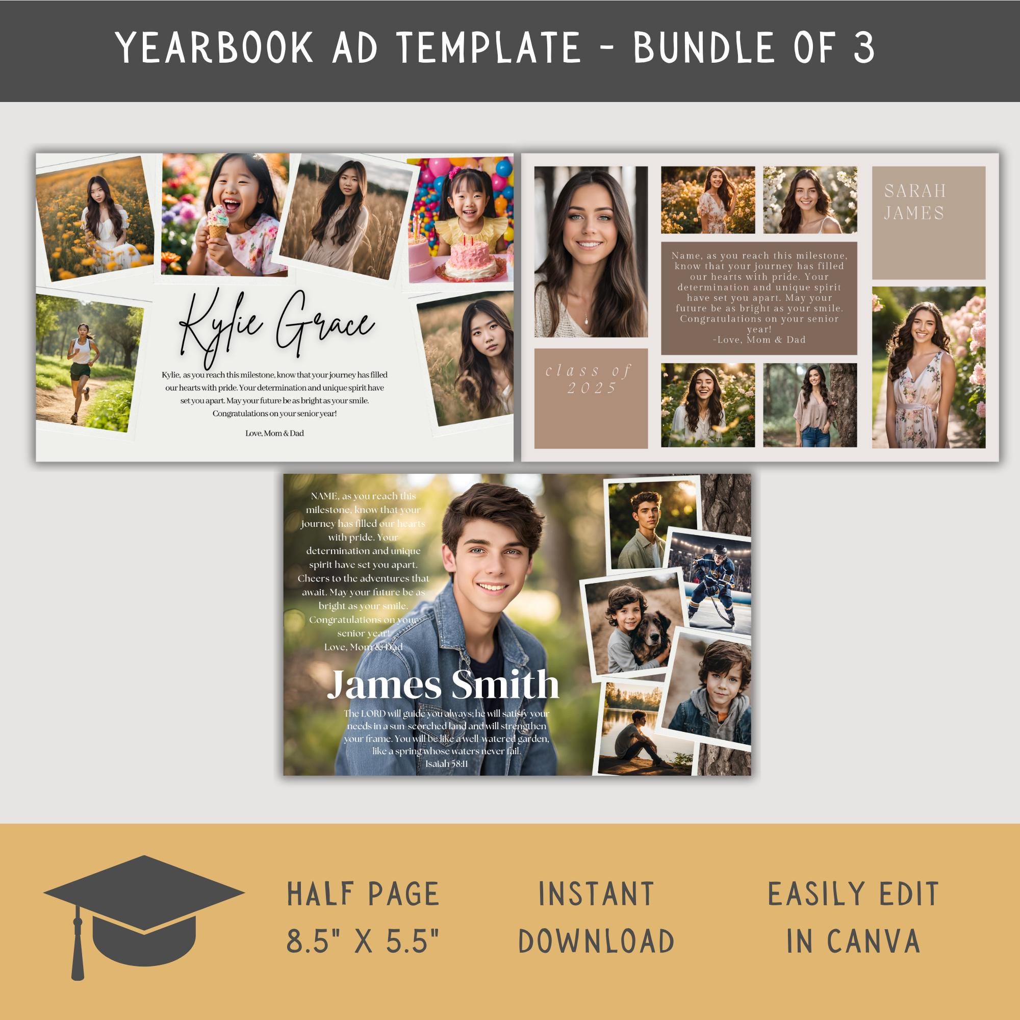Editable Half Page Yearbook Ad Layout, High School Senior Yearbook Ad ...