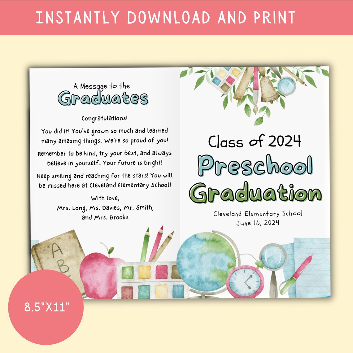 Preschool Graduation Program Template, Printable Graduation Program for ...