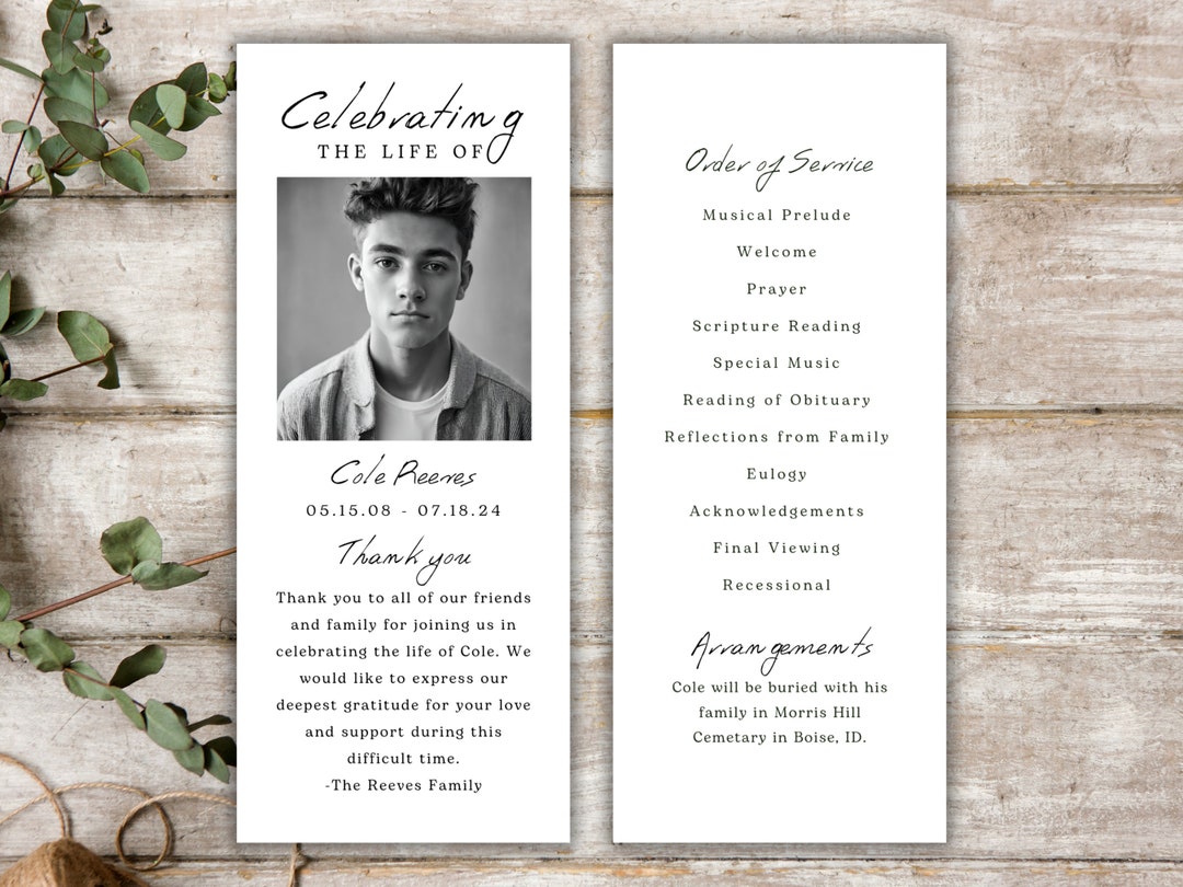 Simple Funeral Program Template: Double Sided Order of Service (digital ...