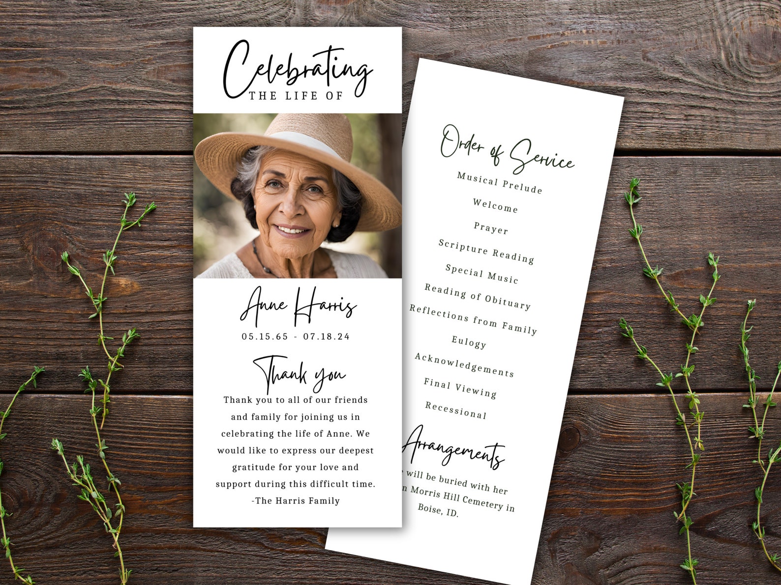 Minimal Funeral Program Template, Double Sided Funeral Program Template ...