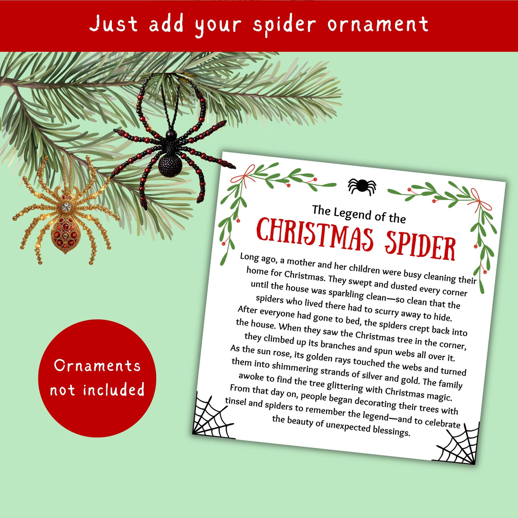 The Legend of the Christmas Spider Printable Tag, Christmas Spider ...