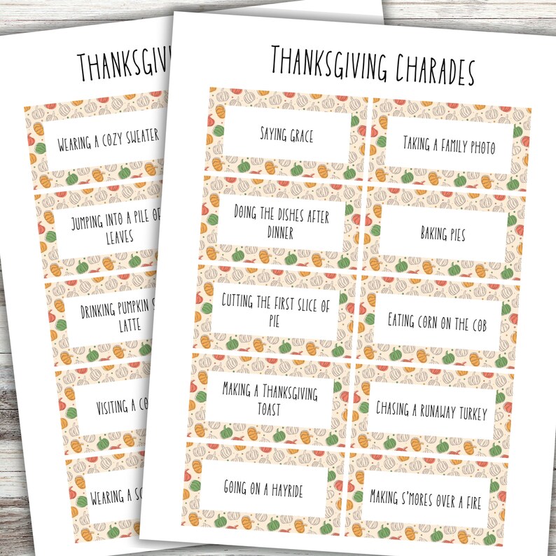Printable Thanksgiving Charades: Family Game Cards (digital Download ...