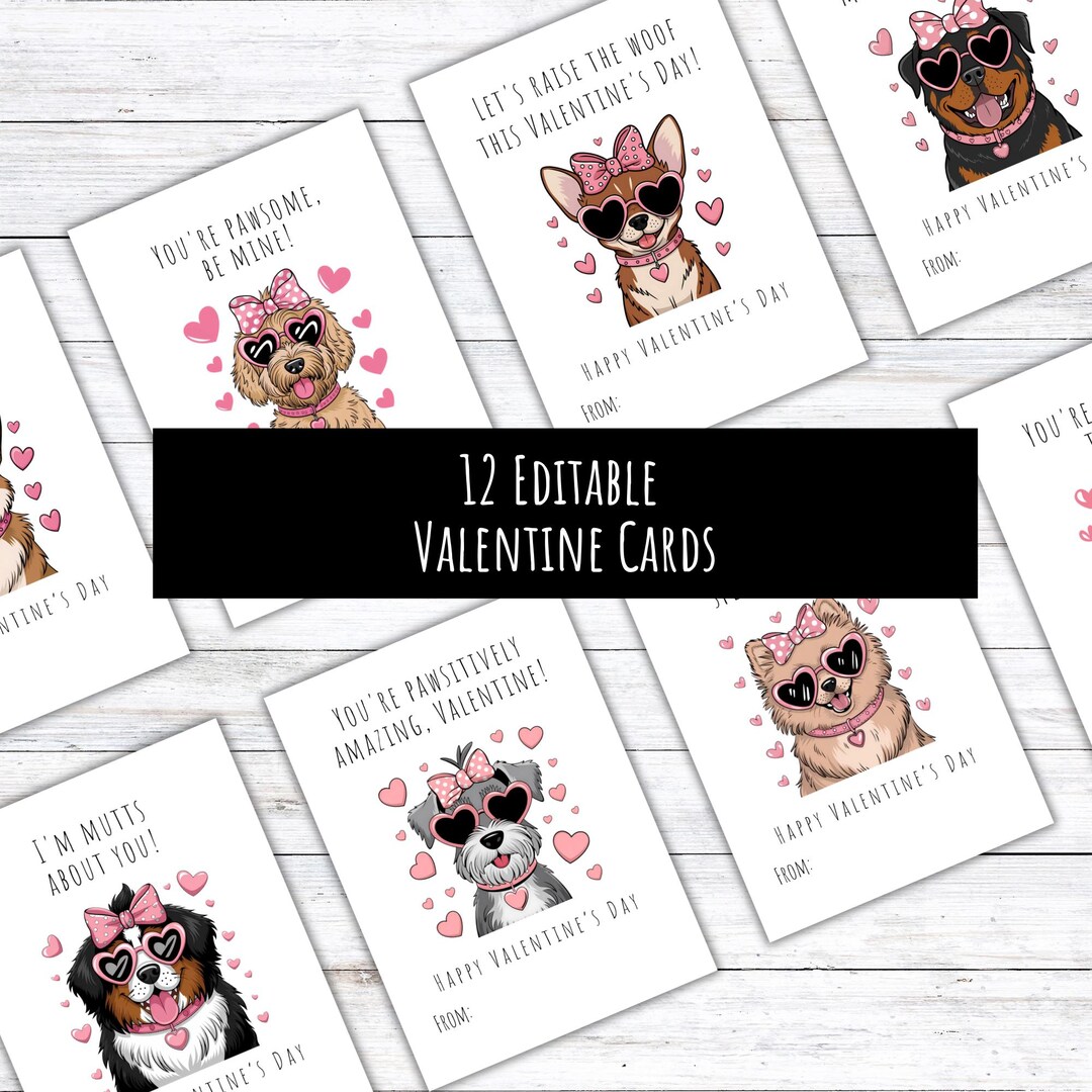 Custom Printable Dog Valentines Day Cards, Funny Printable Classroom ...