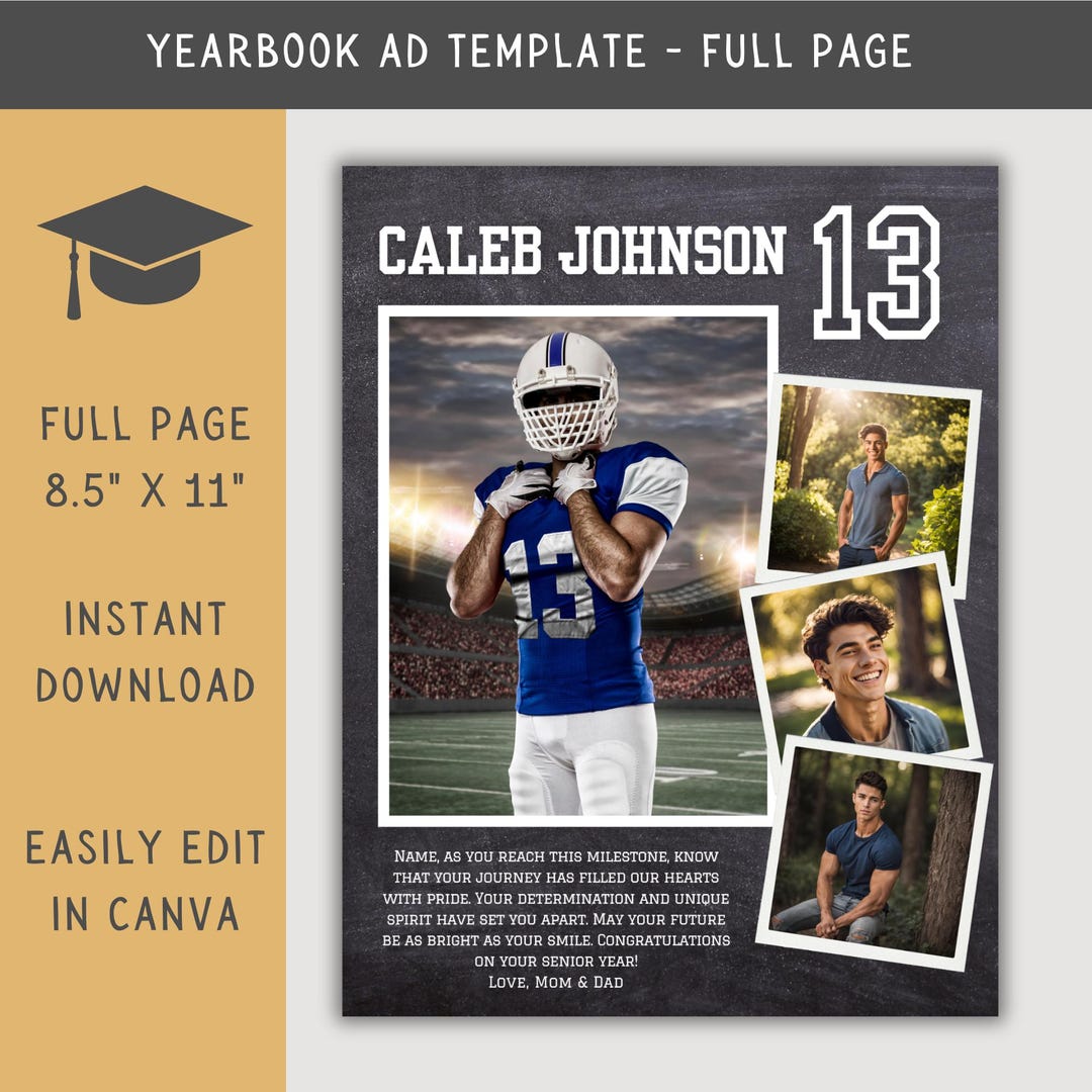 High School Senior Yearbook Ad Football Template, Editable Full Page ...