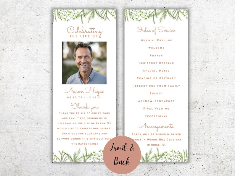 Double Sided Funeral Program Template Printable Christmas - Etsy