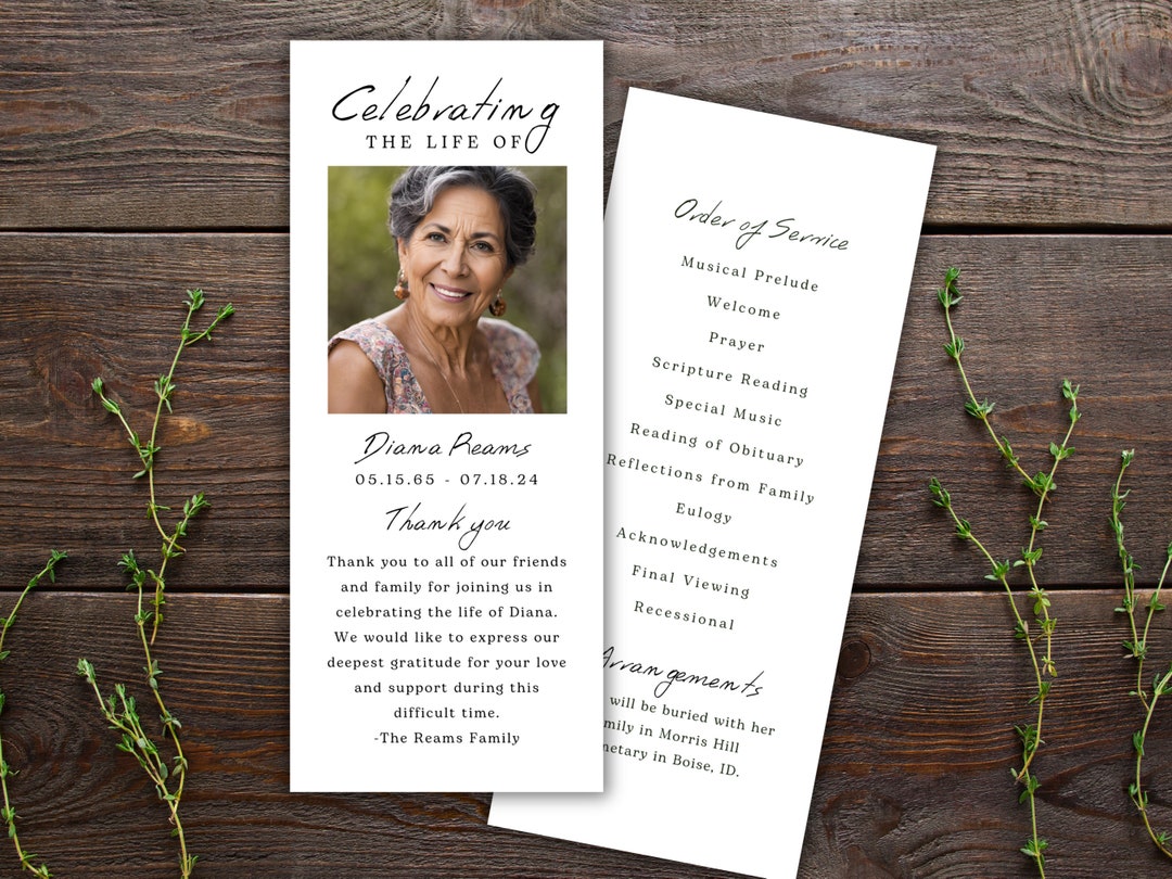 Minimal Funeral Program Template, Double Sided Funeral Program Template ...