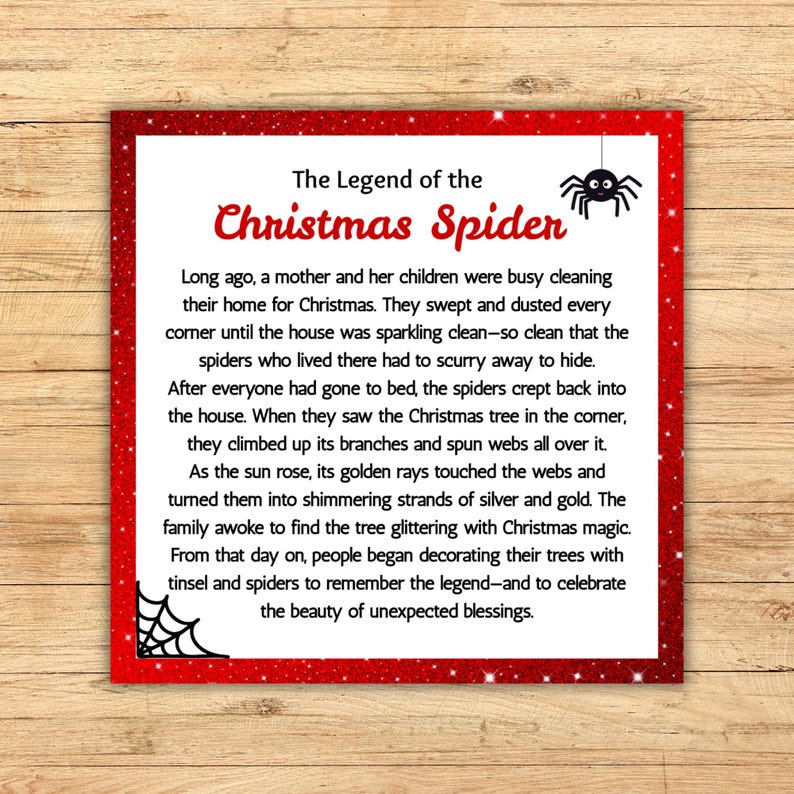 The Legend of the Christmas Spider Printable Tag, Christmas Spider ...