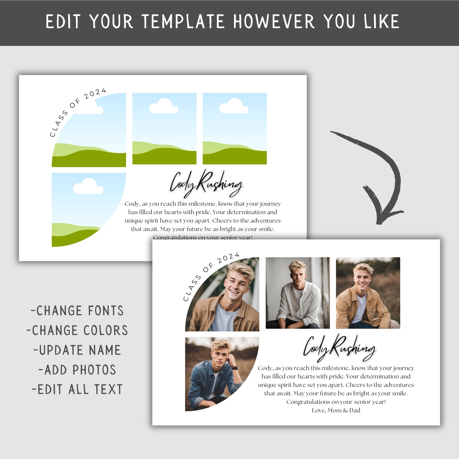 Editable Senior Yearbook Ad Template: Half Page Tribute (digital ...