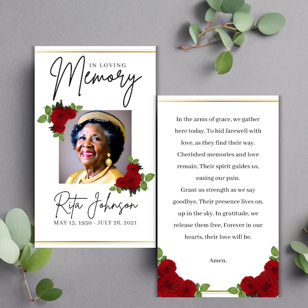 Memorial Card Roses - Etsy
