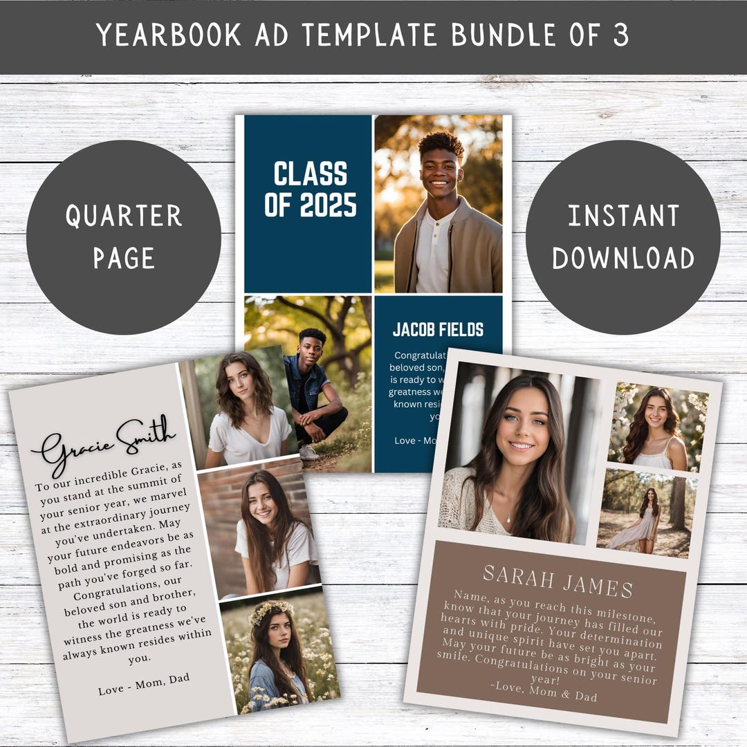 Editable Quarter Page Yearbook Ad Layout, Senior Yearbook Ad Template ...