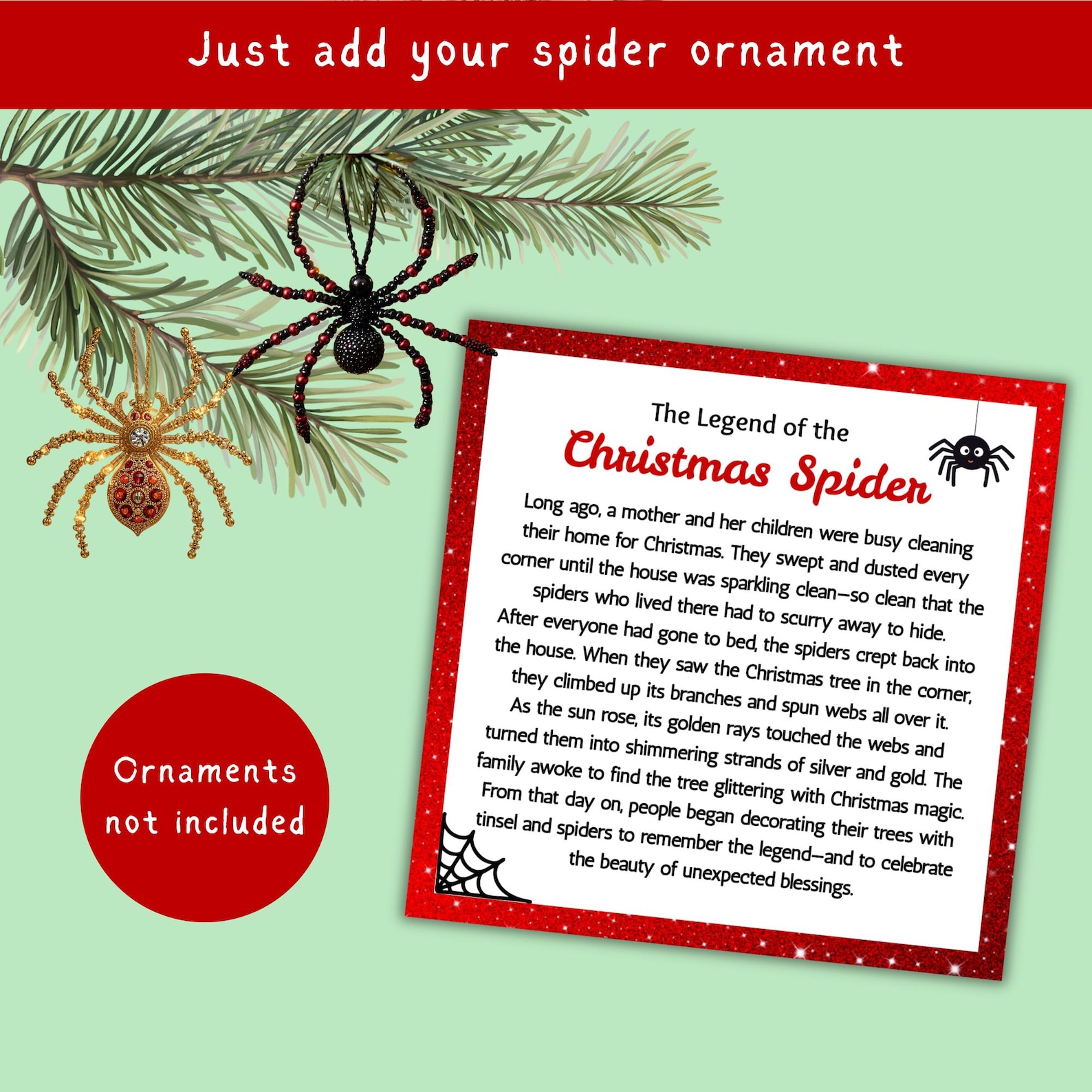 The Legend of the Christmas Spider Printable Tag, Christmas Spider ...