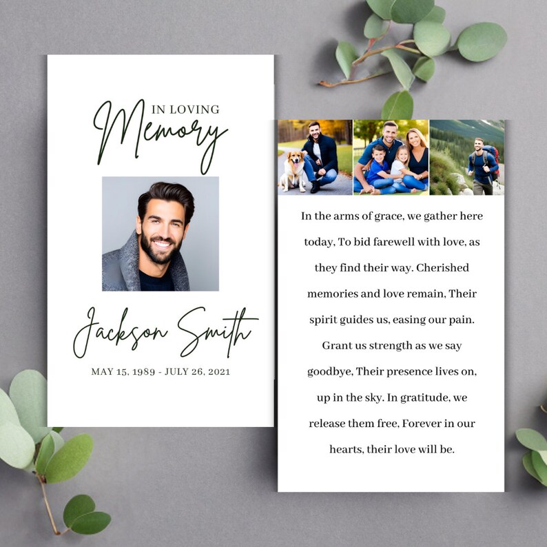 Editable Funeral Prayer Card Template Funeral Poem Card Minimalist Funeral Celebration Of