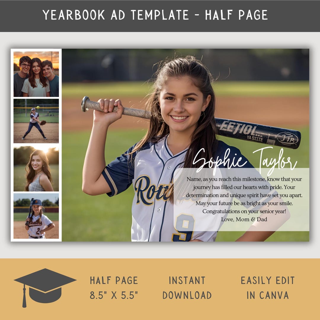 Half Page Yearbook Ad, Editable Yearbook Ad Layout, High School Senior ...