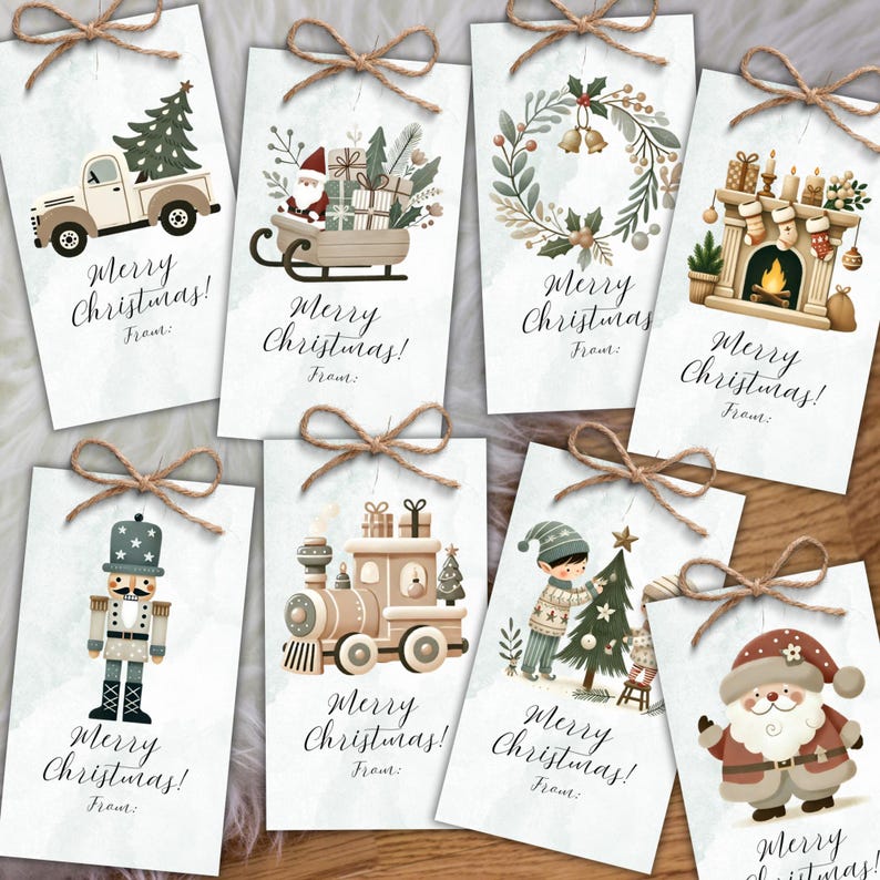 Printable Boho Christmas Tags, Boho Holiday Wine Tags, Neutral ...