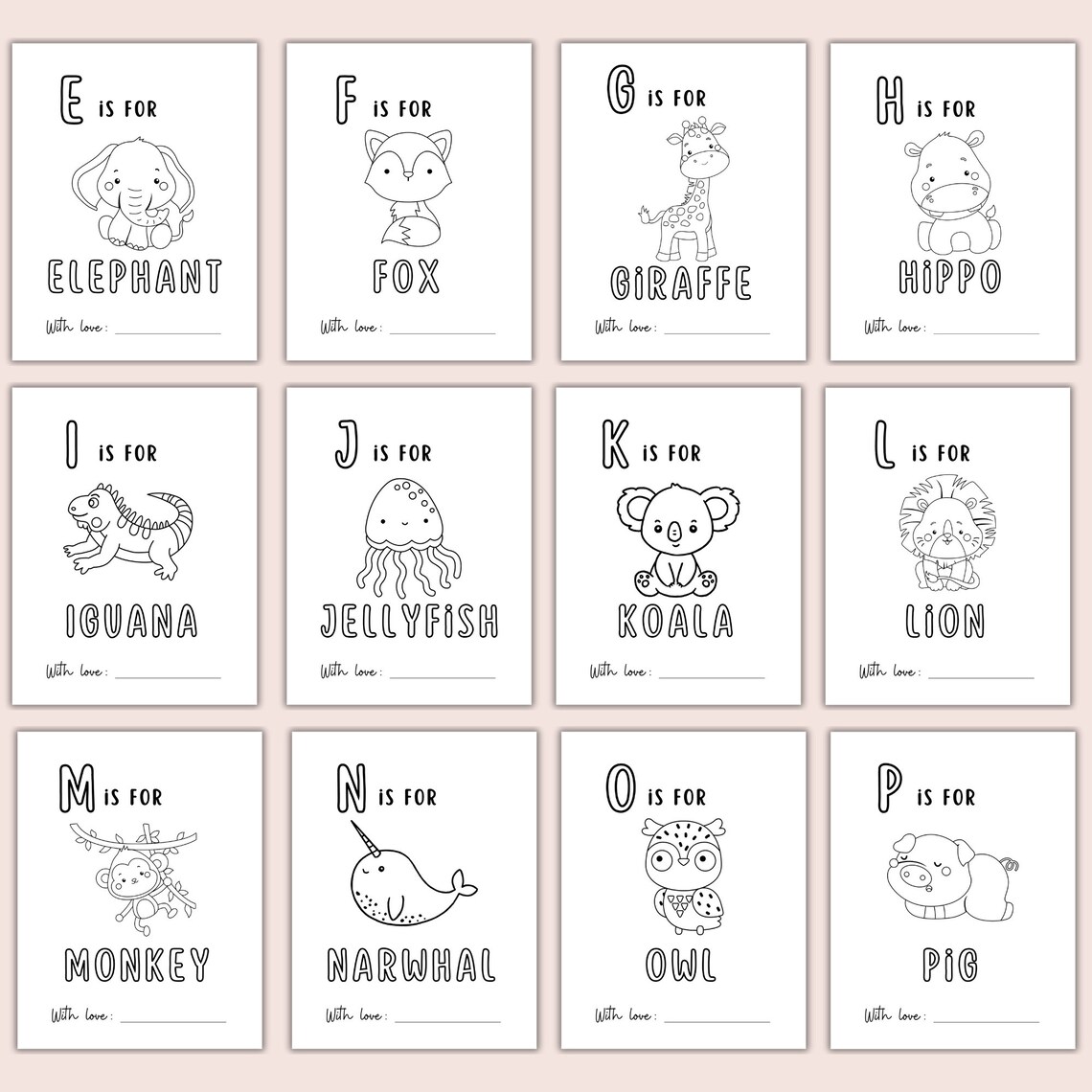 ABC 123 Coloring Book Baby Shower Game, Alphabet Coloring Pages for ...